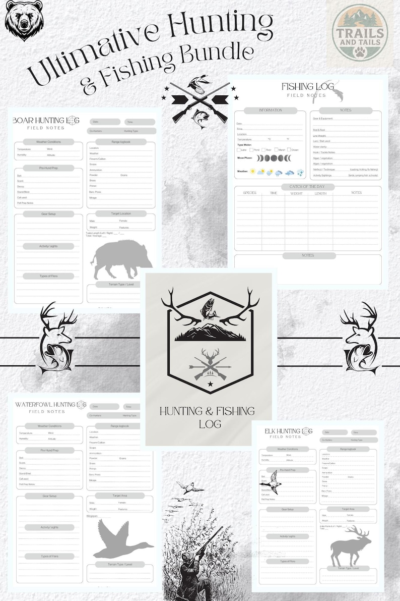 Ultimate Outdoor Log Bundle | Hunting + Fishing Printable Sheets 15 ...
