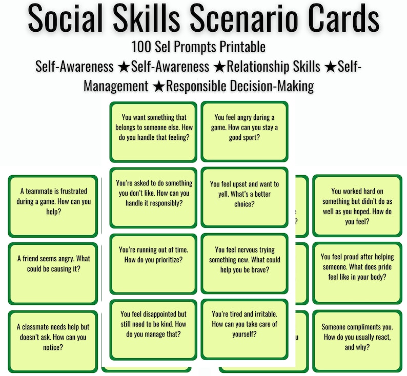 Social Skills Scenario Cards – 100 Emotional Learning Prompts ...