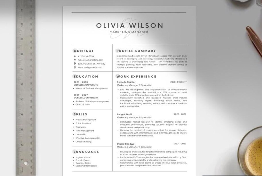 Minimalist White and Grey Professional Resume Editable File - Etsy
