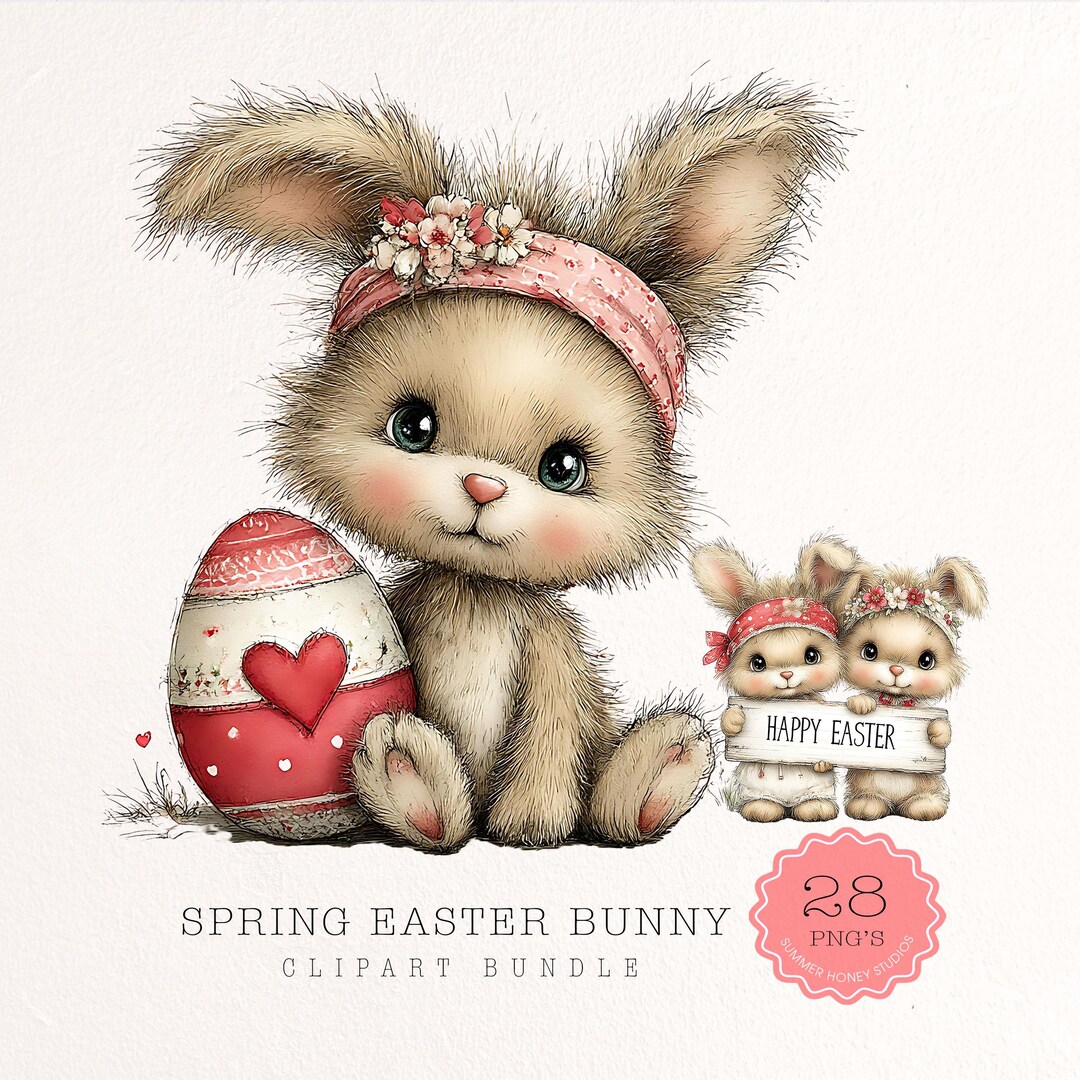 Cute Easter Bunny Clipart Bundle 28 Spring Watercolor Illustrations Png ...