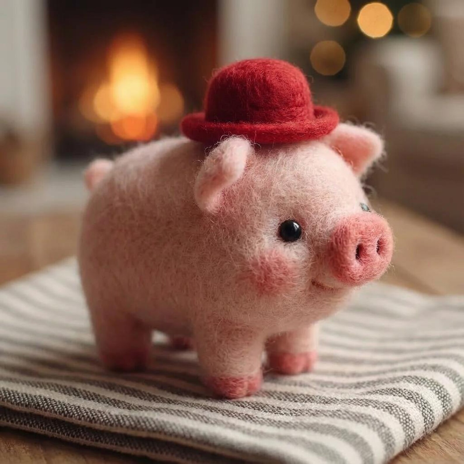 Needle Felt Pig Figurine, Handmade Wool Sculpture, Whimsical Home Decor ...