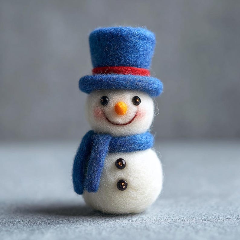 Needle Felt Snowman Figurine, Wool Snowman With Bird, Winter Shelf ...