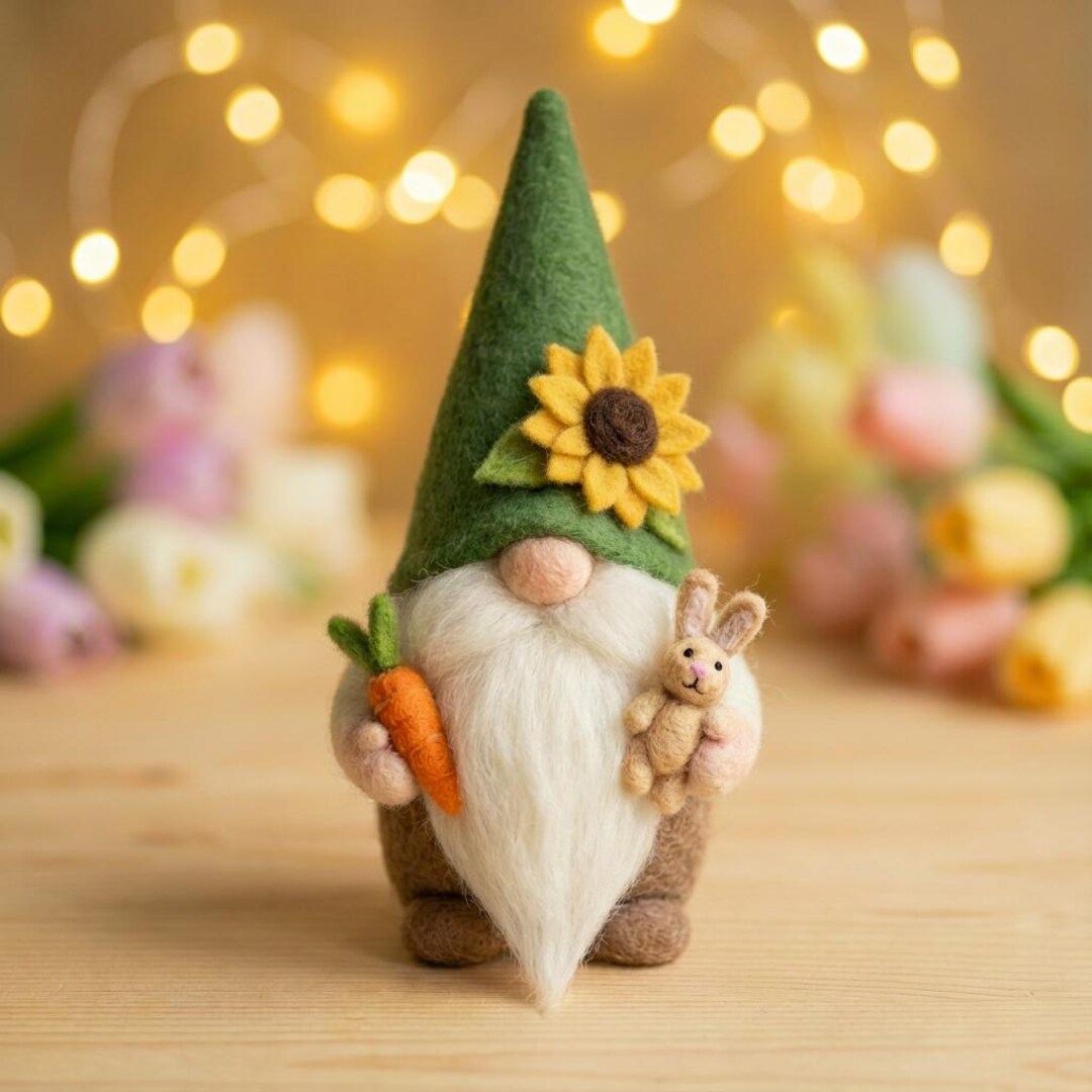Needle Felt Gnome Figurine, Handmade Wool Garden Decor, Cottagecore ...
