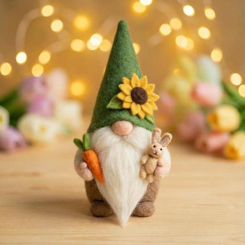 Needle Felt Gnome Figurine, Handmade Wool Garden Decor, Cottagecore ...
