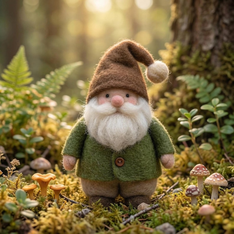 Needle Felt Gnome Figurines, Handmade Wool Forest Gnomes, Woodland ...