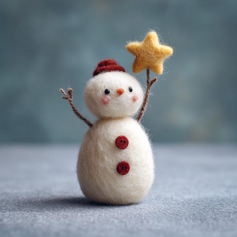 Needle Felt Snowman Figurine, Wool Snowman With Bird, Winter Shelf ...