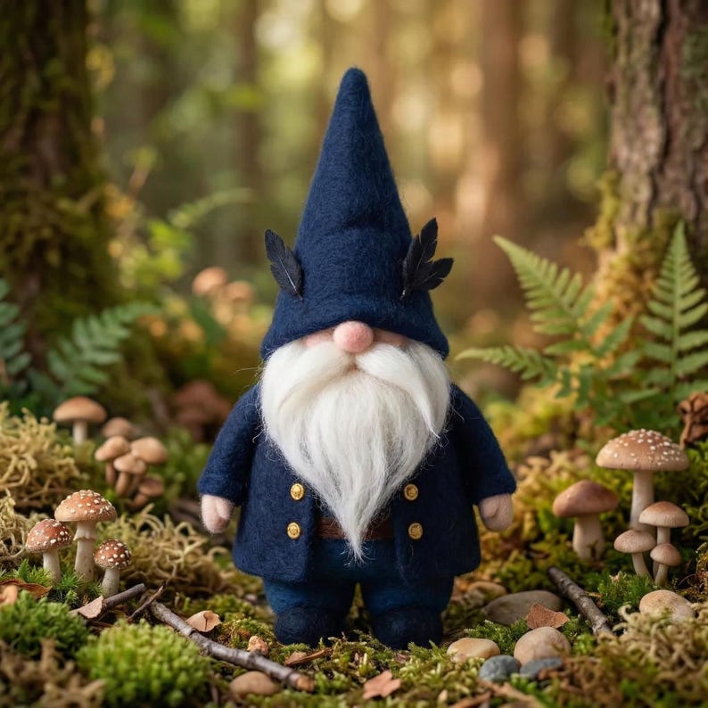 Needle Felt Gnome Figurines, Handmade Wool Forest Gnomes, Woodland ...