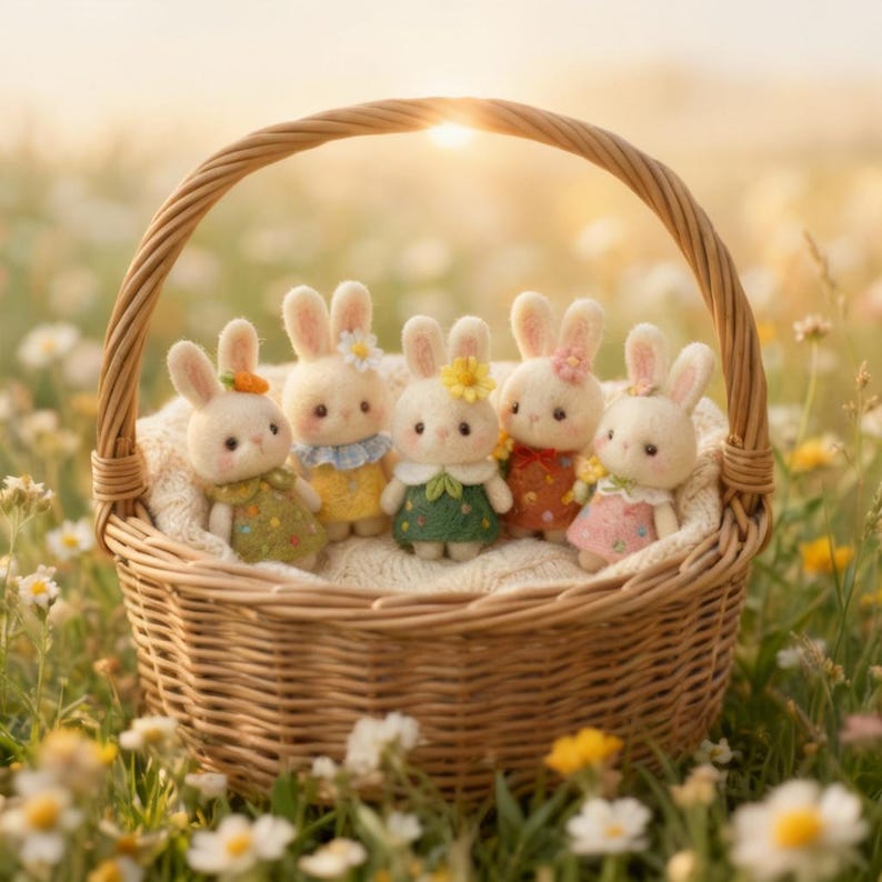 Needle Felt Bunny Figurines, Handmade Wool Rabbits, Cottagecore ...