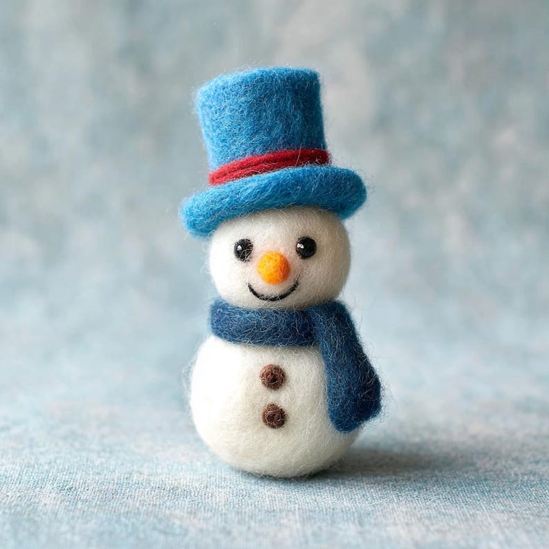 Needle Felt Snowman Figurine, Wool Snowman With Bird, Winter Shelf ...