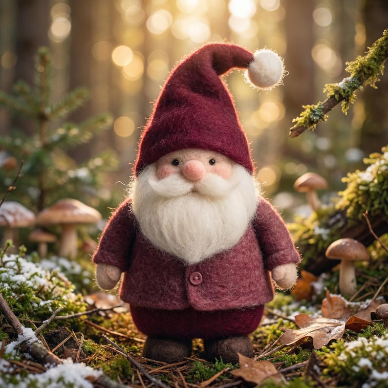 Needle Felt Gnome Figurines, Handmade Wool Forest Gnomes, Woodland ...