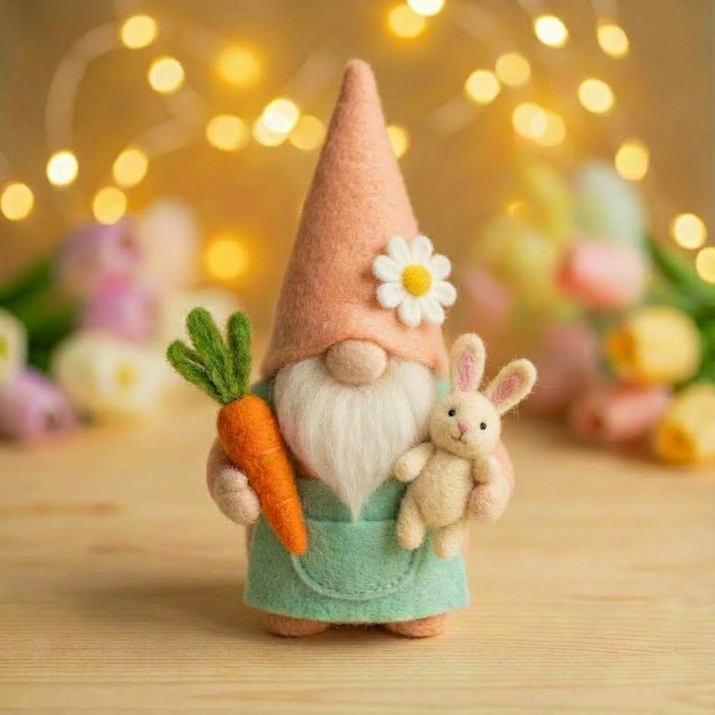 Needle Felt Gnome Figurine, Handmade Wool Garden Decor, Cottagecore ...