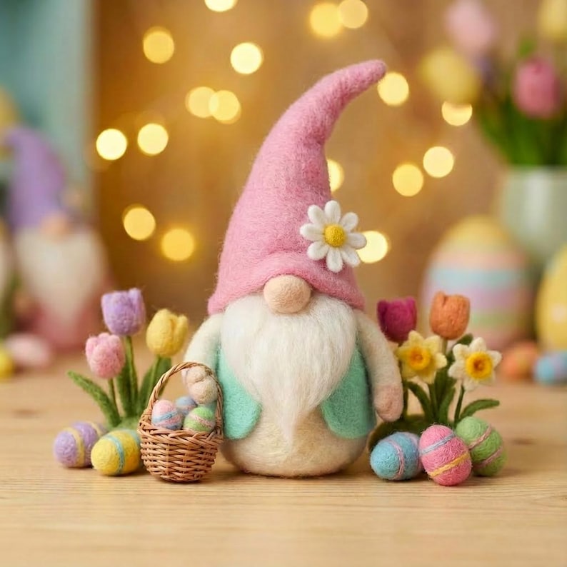 Needle Felt Gnome Figurine, Handmade Wool Garden Decor, Cottagecore ...