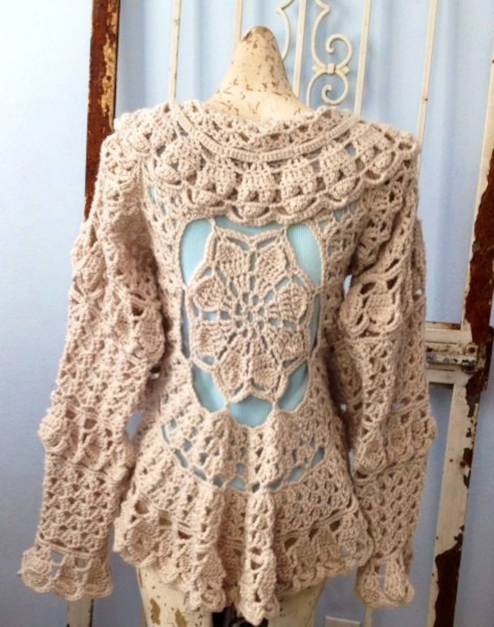 Vintage Boho Chic Shawl Collar Sweater Crochet Pattern Only | Etsy