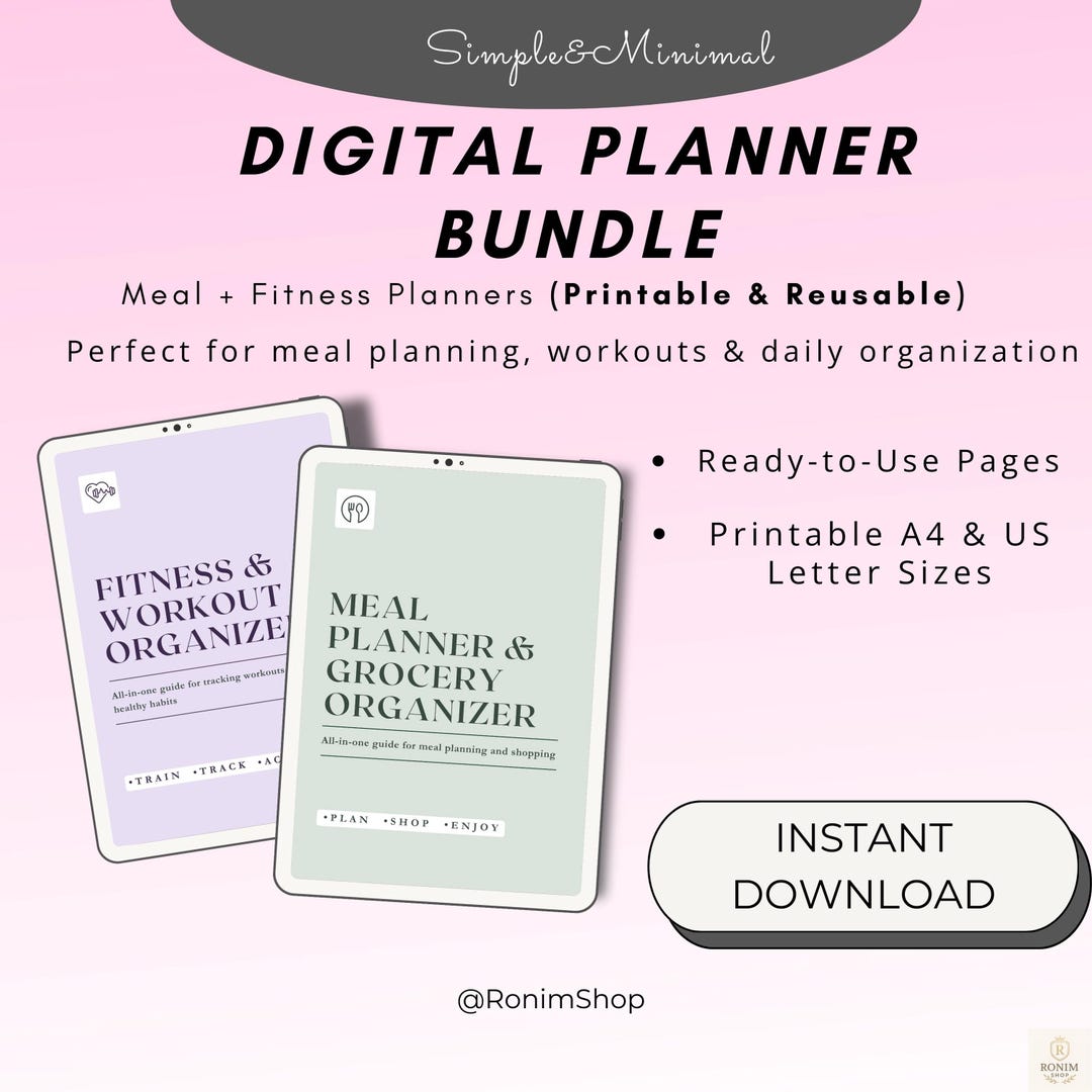 Meal & Fitness Planner Bundle: Weekly Tracker (PDF Download A4/US ...