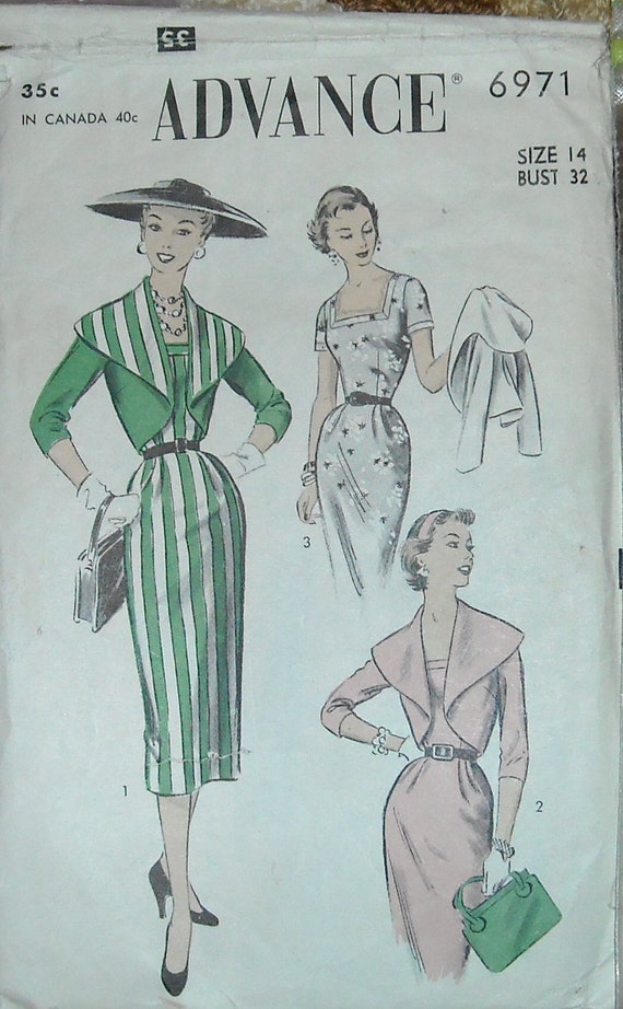 Items similar to Antique Dress/Jacket pattern Advance 6971 Wiggle Dress ...