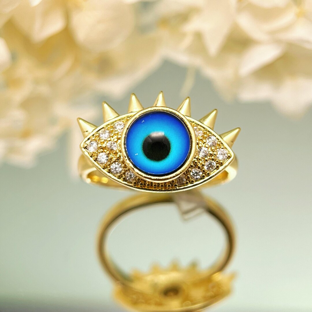 Gold Evil Eye Spinner Ring, Blue Eye Fidget Ring, Celestial Starburst ...