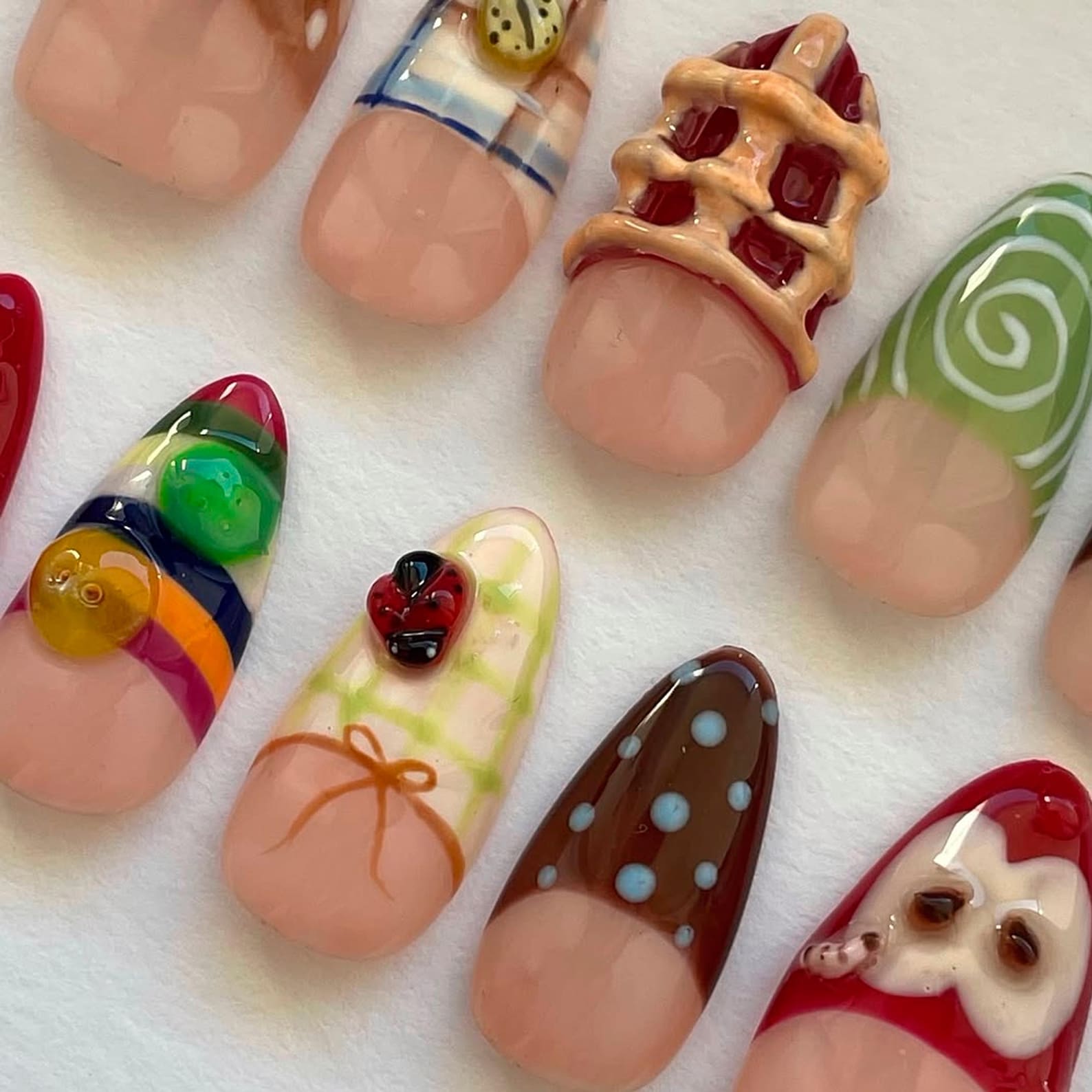 Cottagecore Pie Press on Nails, 3D Ladybug & Cherry Pie Nail Art ...