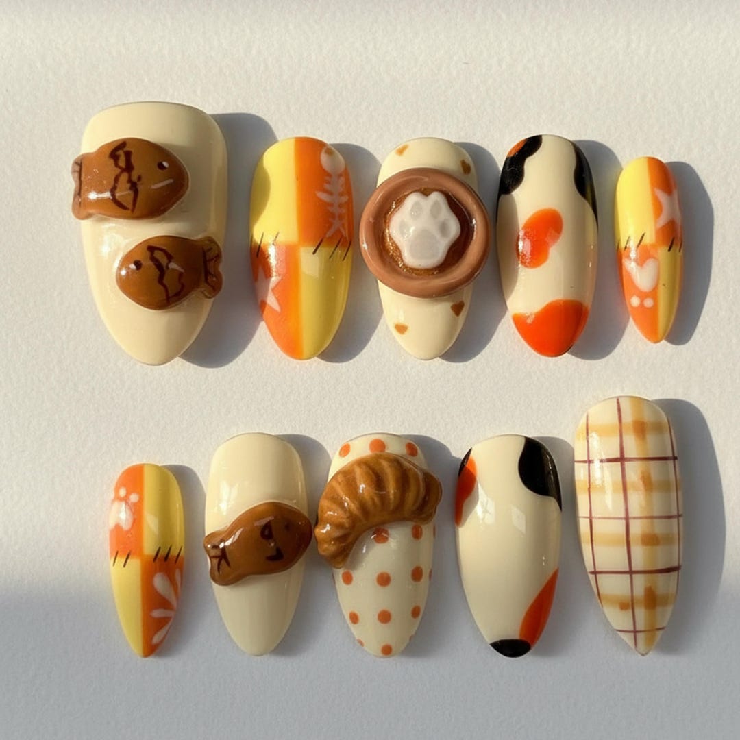 Japanese Snack Press on Nails, 3D Food Nail Art, Handmade - Etsy