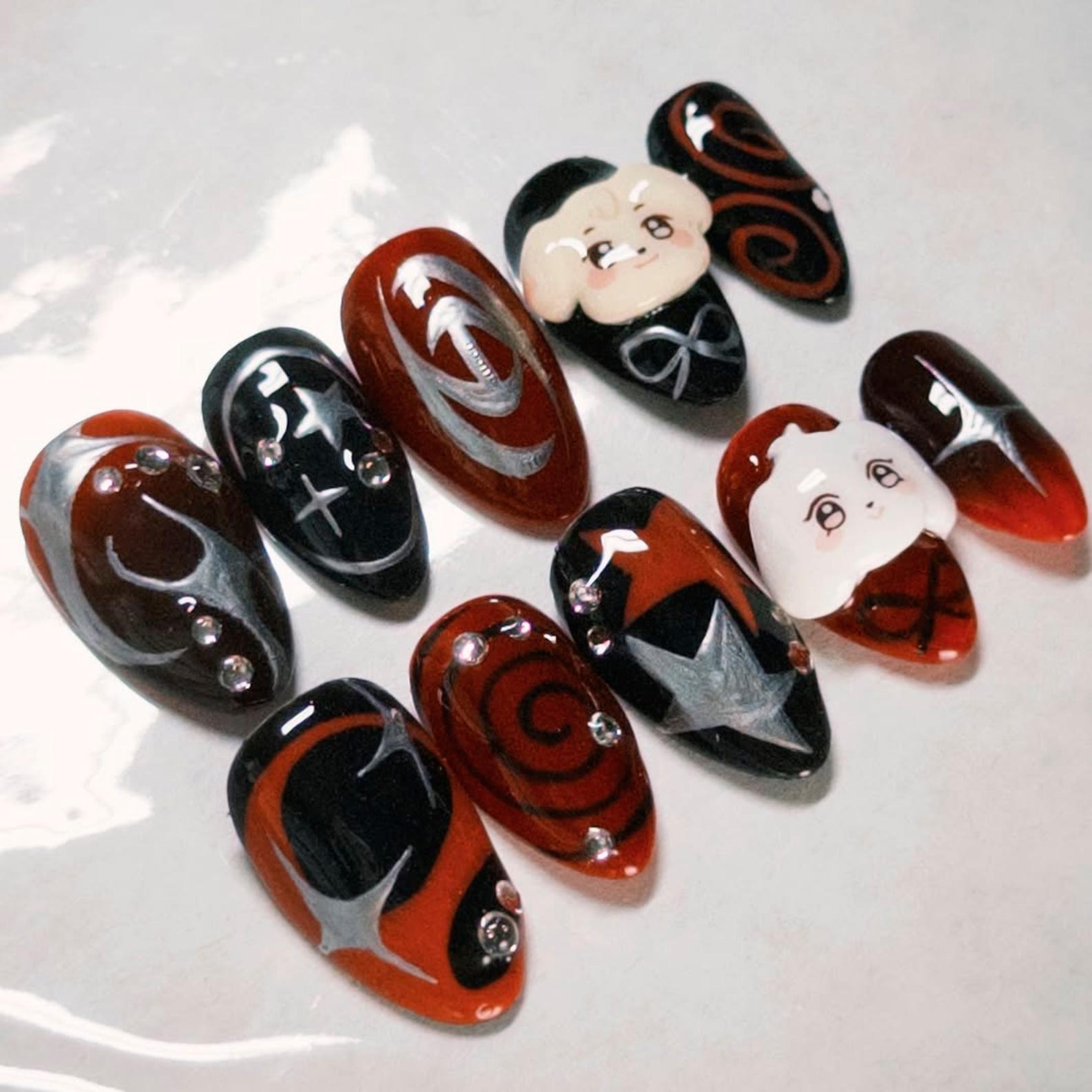 ATEEZ Aniteez Inspired Press on Nails, 3D Character Red Black Star Nail ...