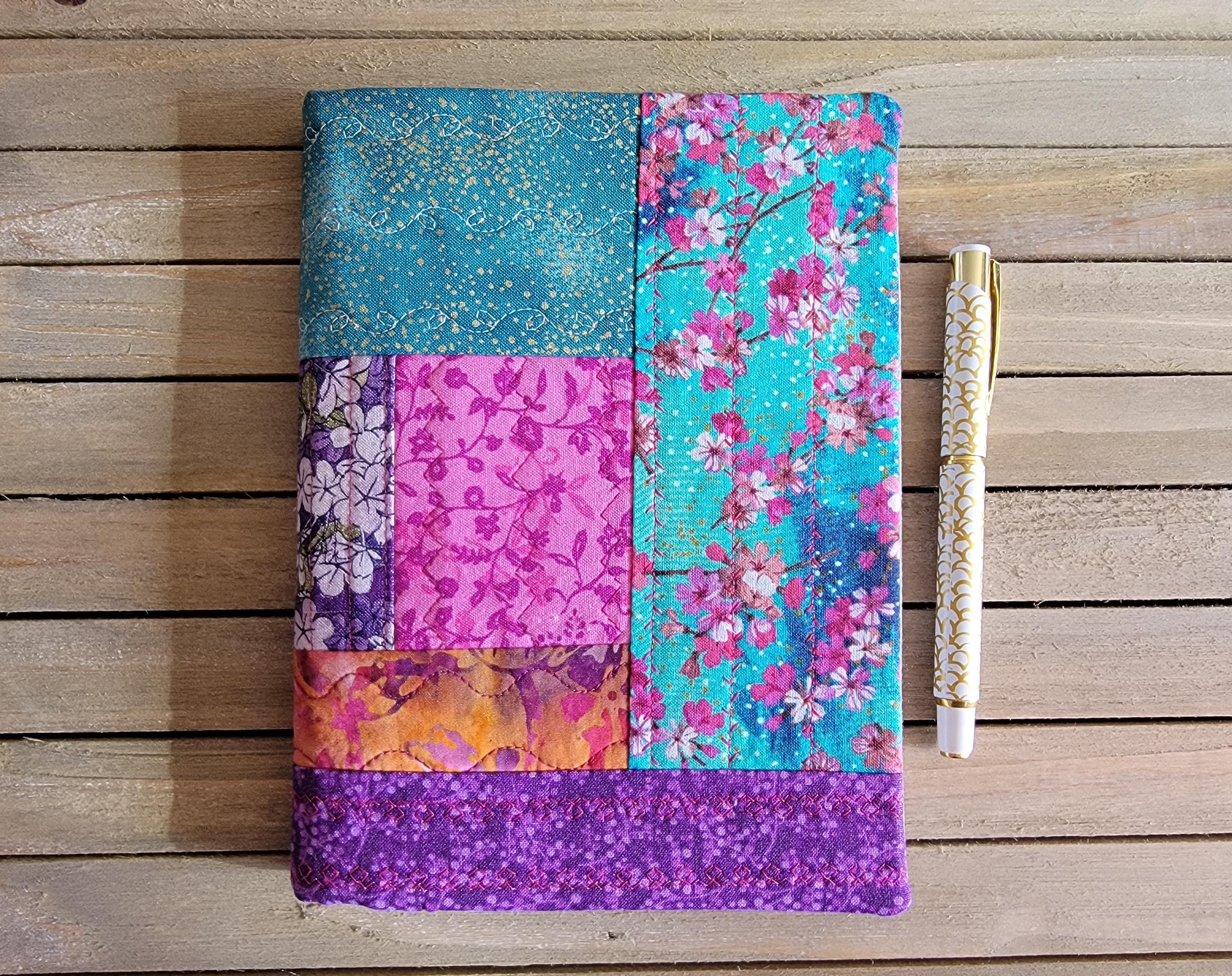 Quilted Fabric Journal Cover, Colorful Journal, Handmade Book Cover ...