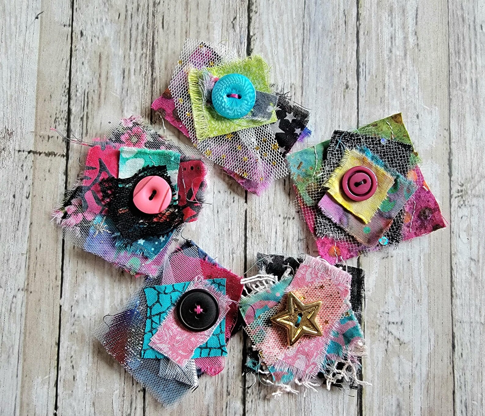 Handmade Snippet Clusters, Journal Decoration, Junk Journal, Fabric ...