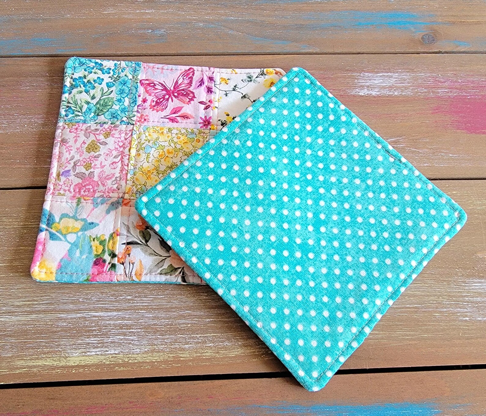 Quilted Coaster Set, Large Mug Rugs, Colorful Oversized Patchwork ...