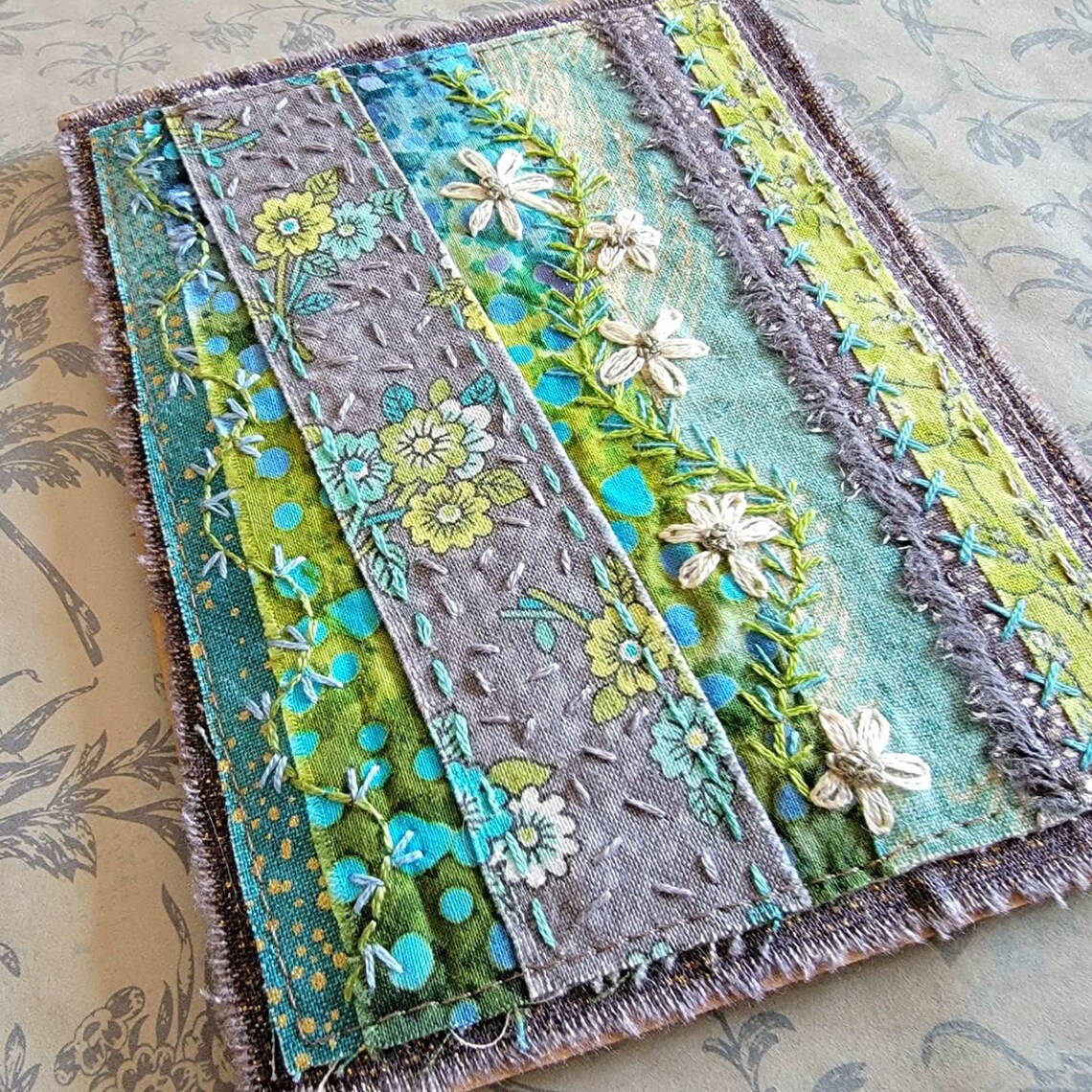 Handstitched Floral Card, Handmade Blank Greeting Card, Slow Stitching ...