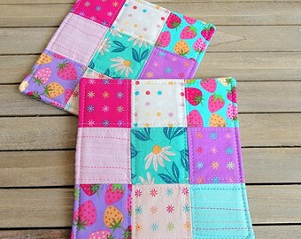 Quilted Coaster Set, Large Mug Rugs, Colorful Oversized Patchwork Coasters - Etsy