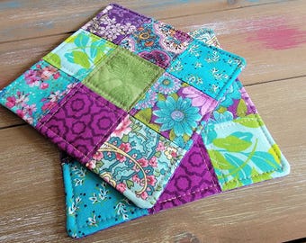Quilted Coaster Set, Large Mug Rugs, Colorful Oversized Patchwork Coasters - Etsy