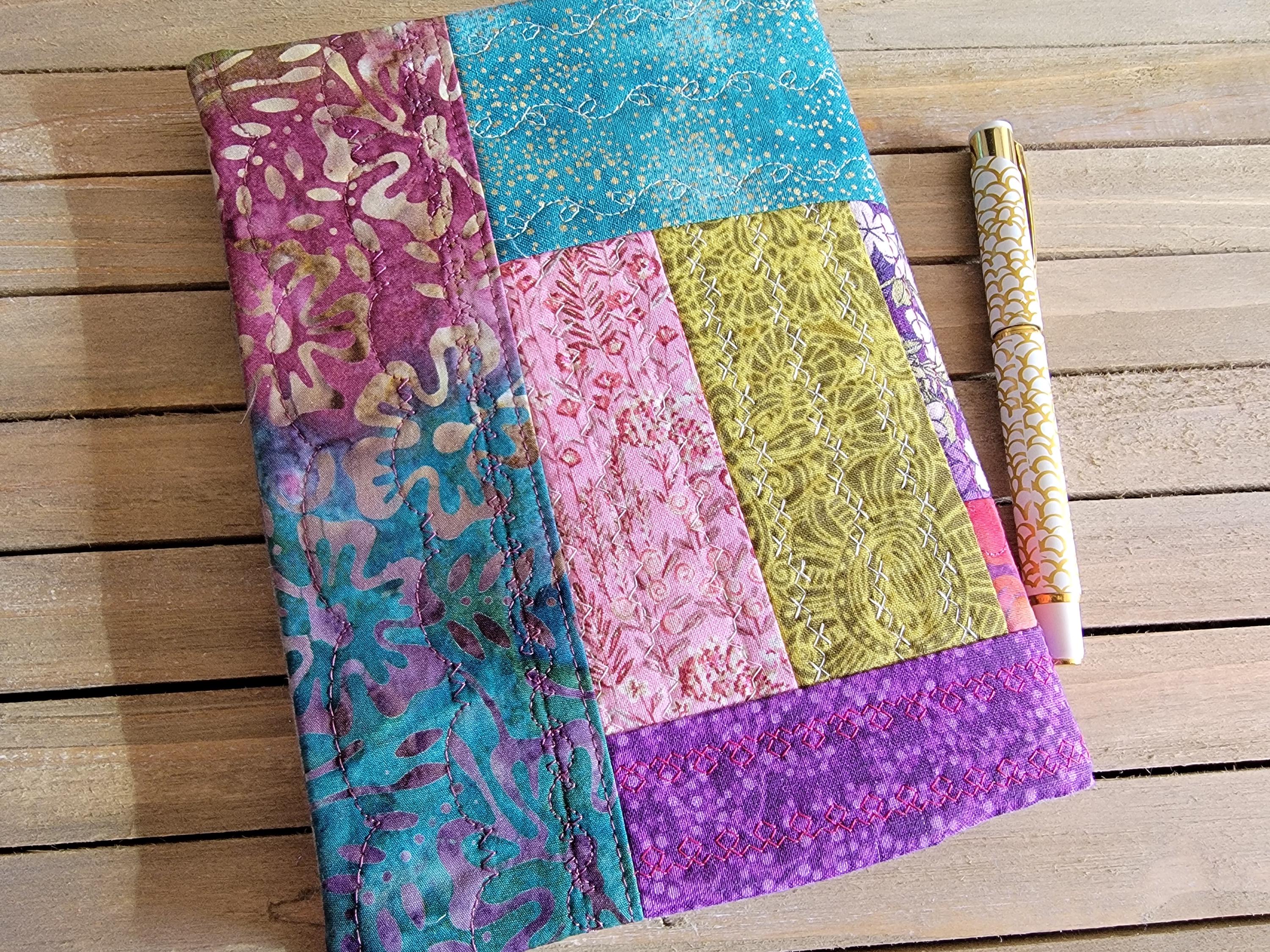 Quilted Fabric Journal Cover, Colorful Journal, Handmade Book Cover ...