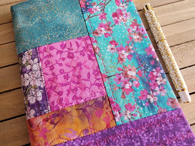 Quilted Fabric Journal Cover, Colorful Journal, Handmade Book Cover ...