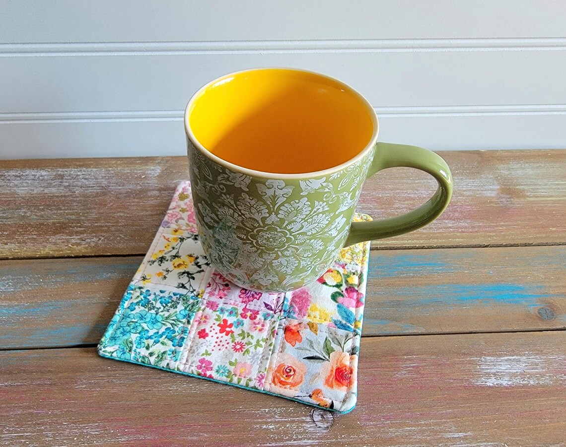 Quilted Coaster Set, Large Mug Rugs, Colorful Oversized Patchwork ...