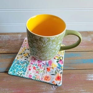 Quilted Coaster Set, Large Mug Rugs, Colorful Oversized Patchwork ...