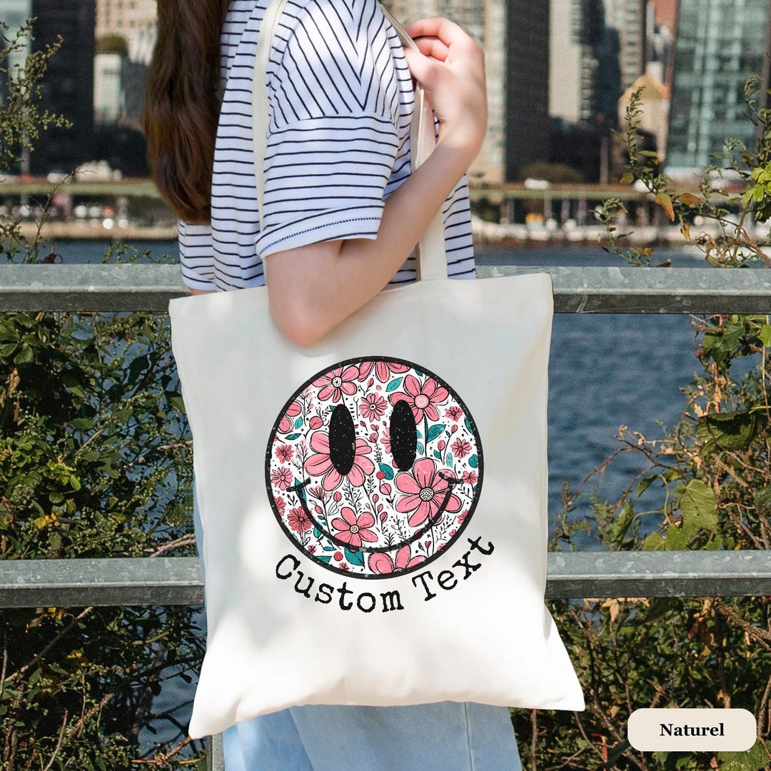 Personalized Smile Face Tote Bag, Custom Motivational Positive Be Happy ...
