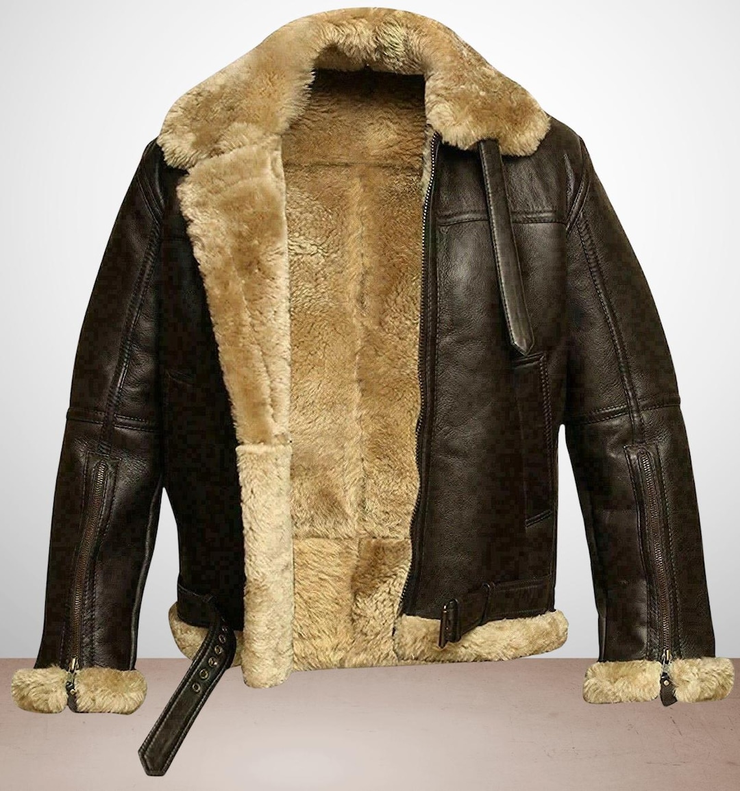 Mens Raf Aviator B3 Bomber Pilot Flying Shearling Fur Collar/real ...