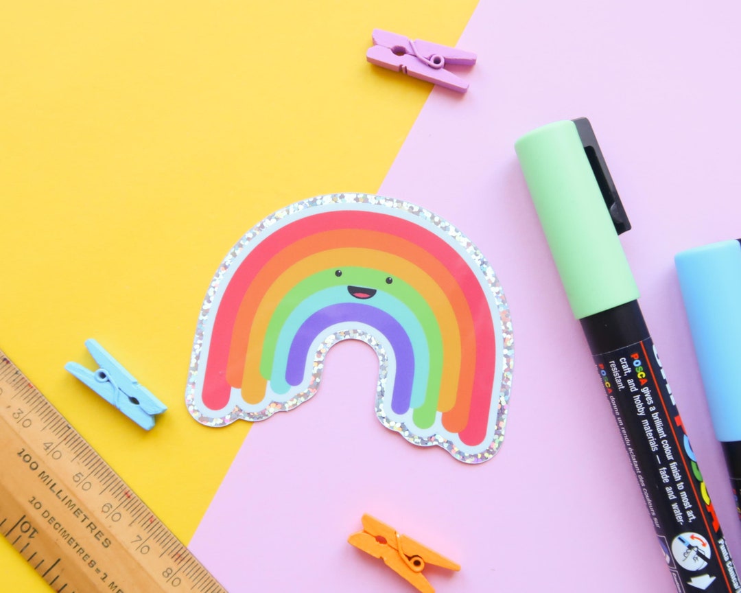Glitter Rainbow Sticker, Holographic Kawaii Rainbow, Waterproof Vinyl ...