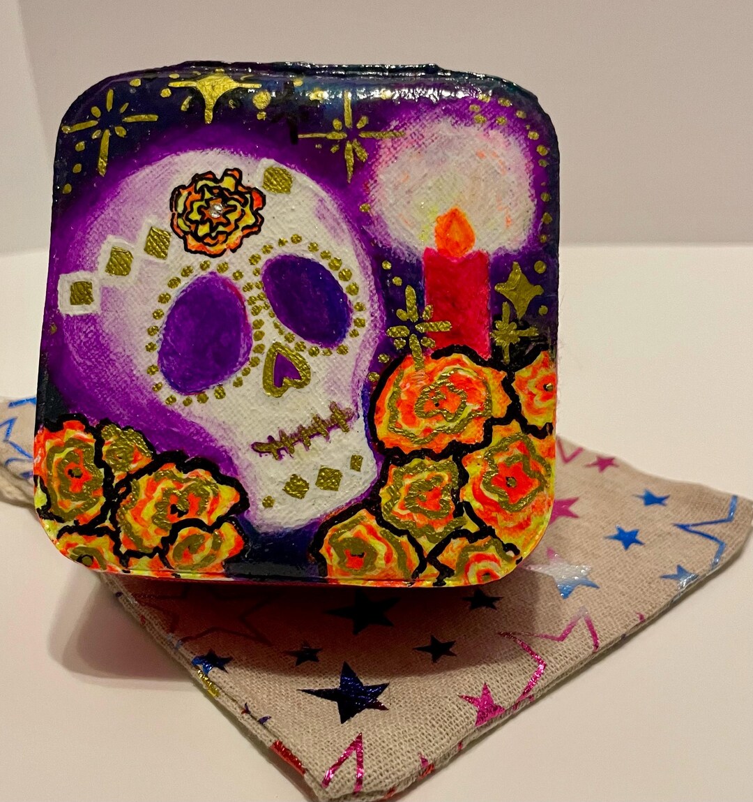 Dia De Los Muertos Reiki Intention Box, Hand-painted Neon Art, Prayers ...