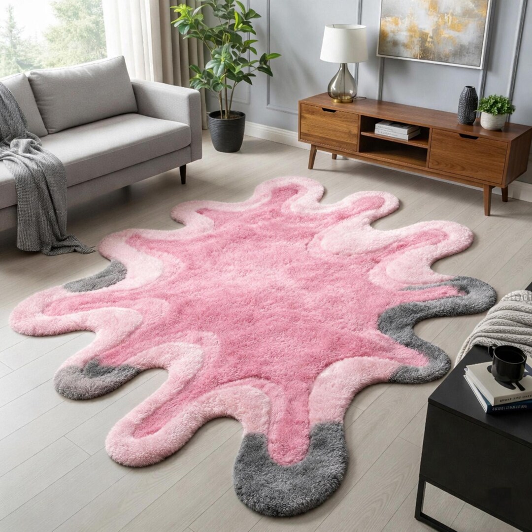 Pink Fluffy Hand-tufted Area Rug - Modern Irregular Melting Design for ...