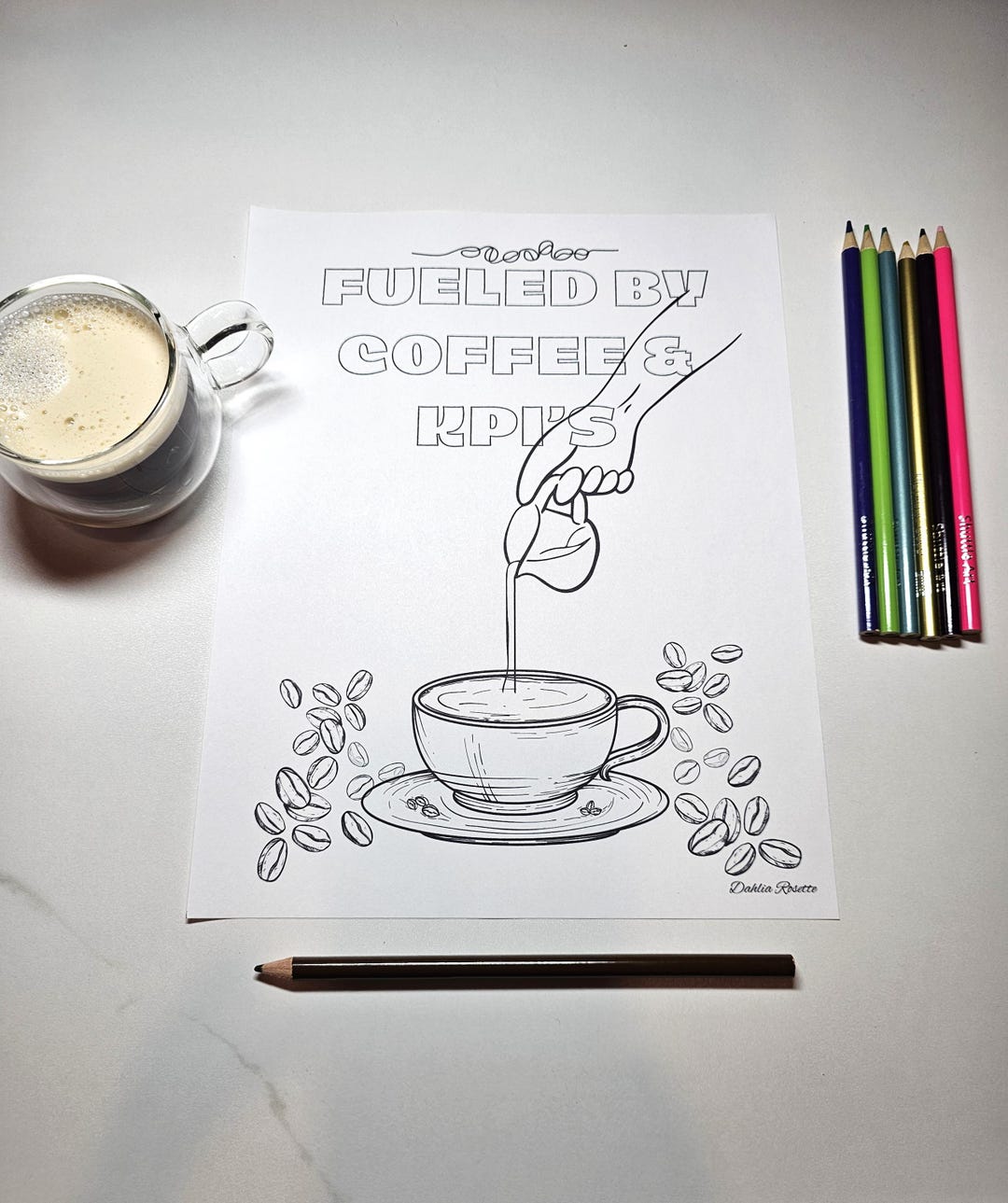 Fueled by Coffee & Kpis Coloring Page – Girl Boss Office Humor - Etsy