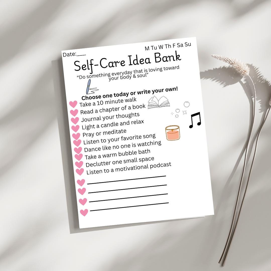 Self-care Idea Bank Printable | Self-care Activities List | Mental ...