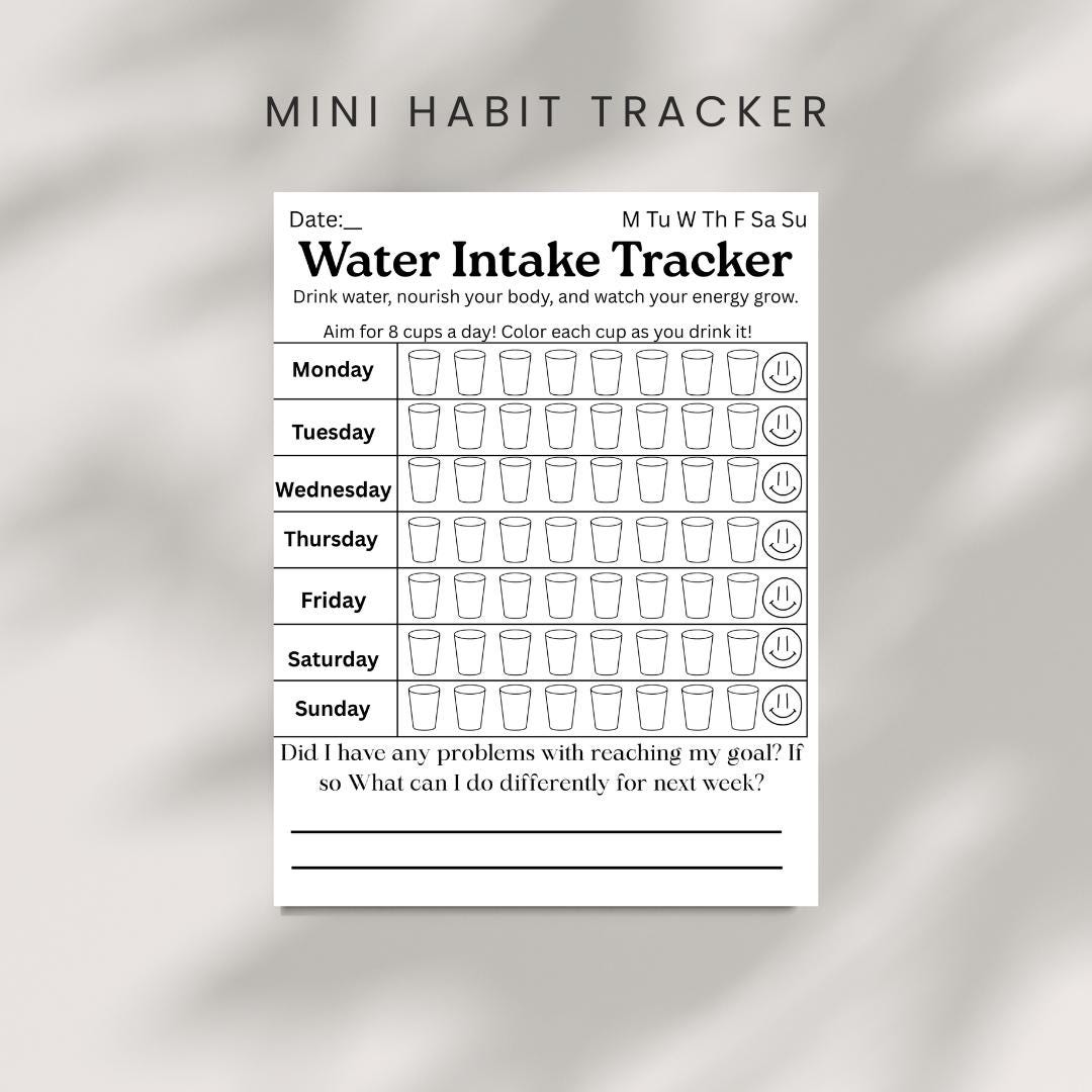 Daily Water Intake Tracker | Printable Habit Tracker | Health ...