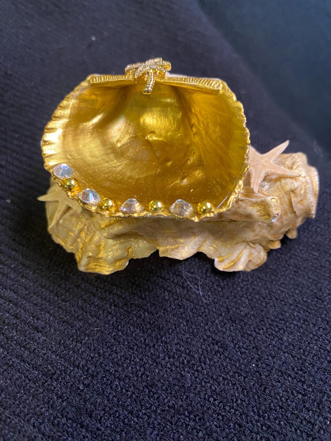 Trinket Dish - Natural Shells Painted Gold With Palm Tree Accent and ...