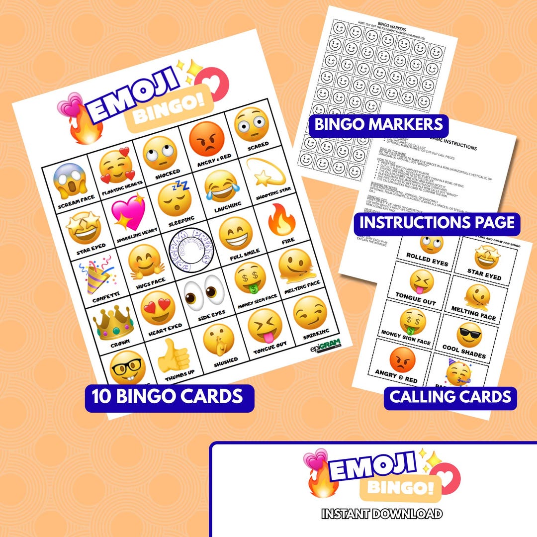 Emoji Bingo Game | Kids & Family Party, 10 Cards (PDF) - Etsy