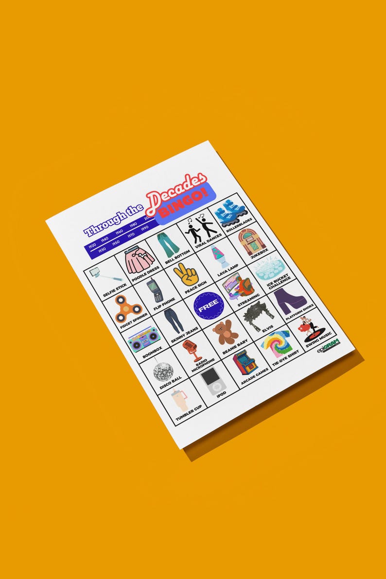 Decades Bingo Game – Printable 1920s-2000s Theme (instant Download) - Etsy