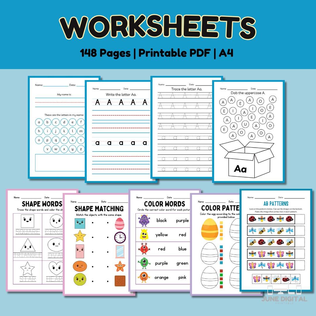 Preschool Worksheet Bundle: Letters, Shapes, Colors, Patterns ...