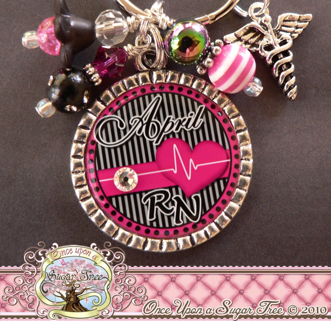 Personalized Nurse Keychain, Cardiac Nurse, Caduceus Charm, Nurse ...