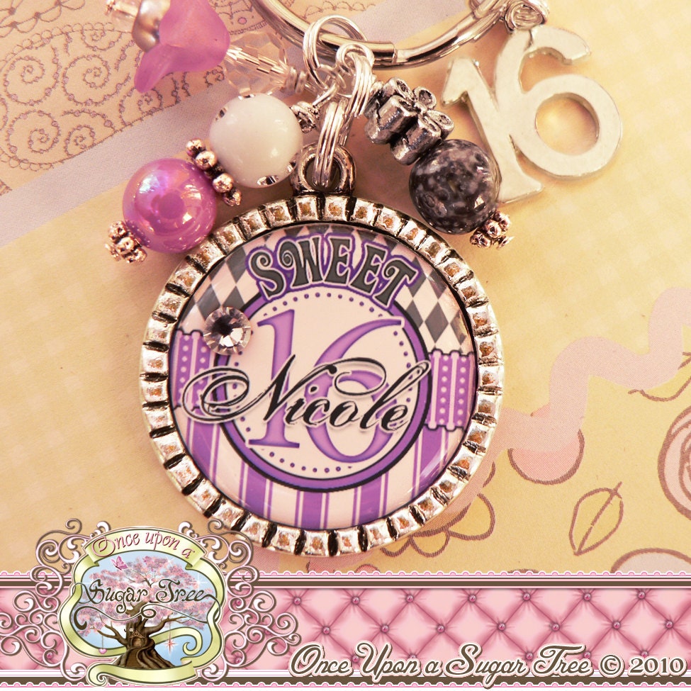 SWEET 16 Gift Personalized Name Key Chain Number 16 Charm | Etsy