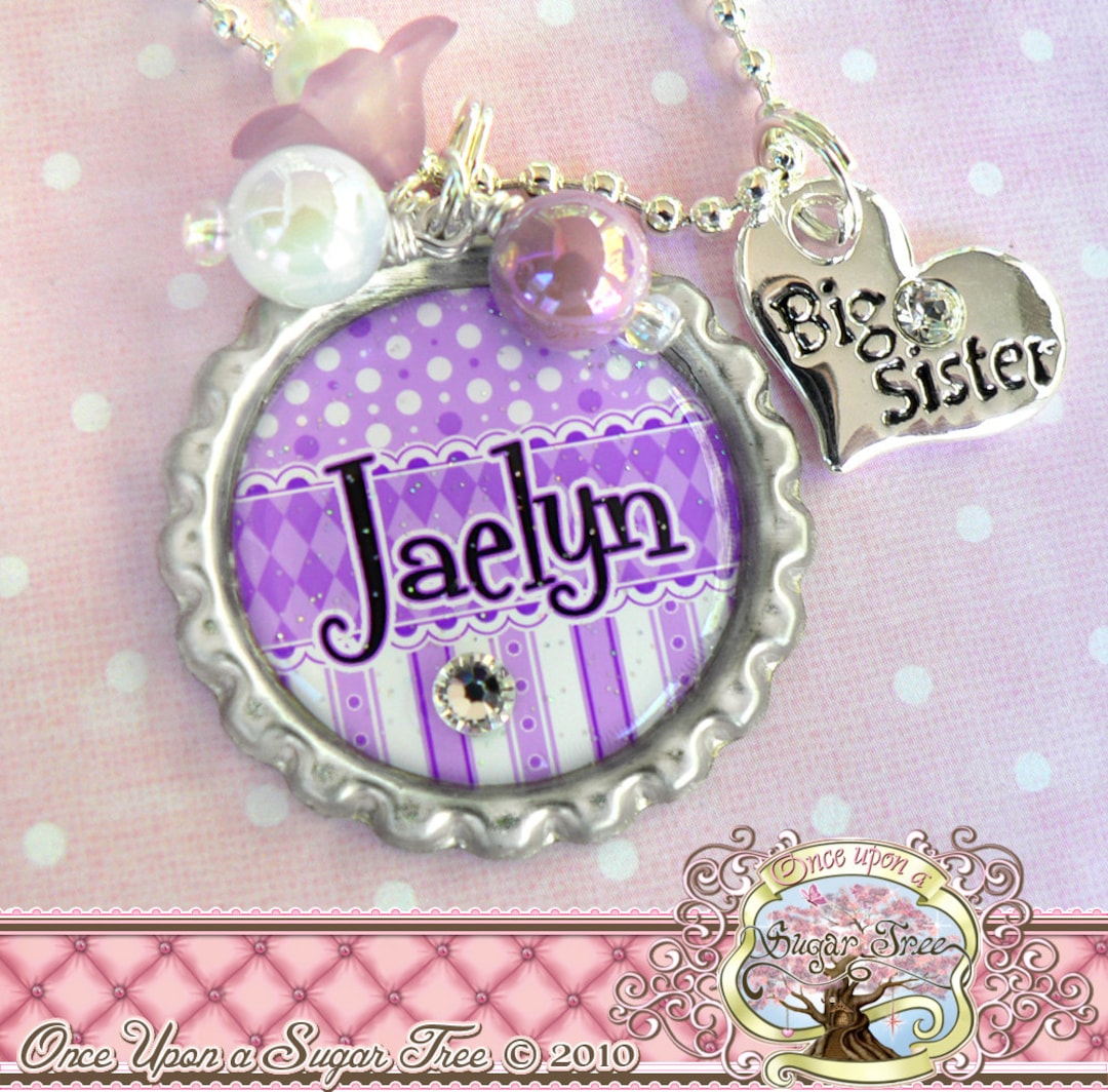 Big SISTER Necklace, Personalized Name Bottle Cap Necklace, Big Sister ...