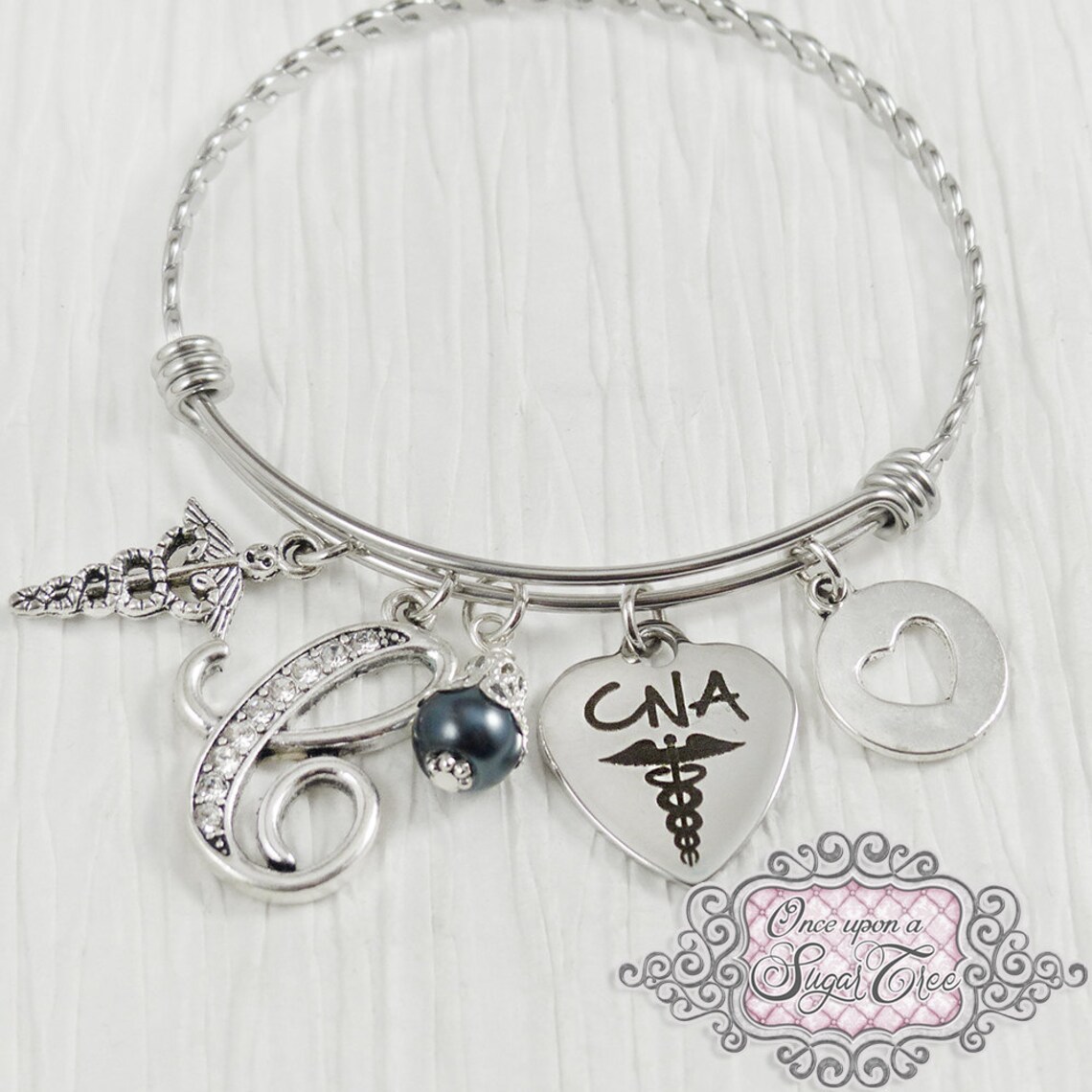 CNA JEWELRY, Personalized Initial Charm Bangle Bracelet, CNA Gifts ...