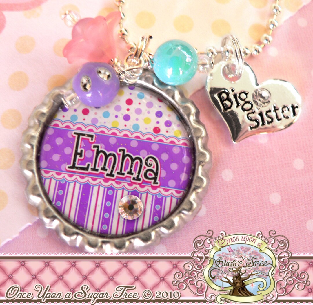 Big SISTER Necklace, Personalized Name Bottle Cap Necklace, Big Sister ...